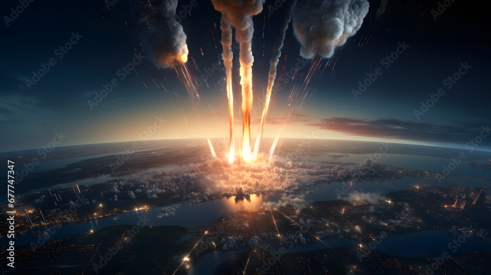 Long exposure night time rocket launch, falling stars in the background ...