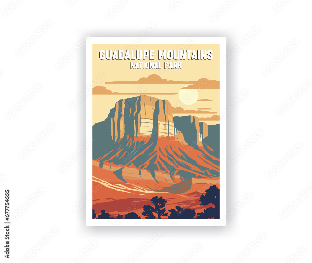 Guadalupe Mountains, National Park Illustration Art. Travel Poster Wall ...