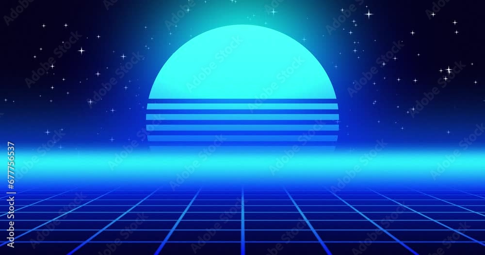 Vidéo Stock Retro Neon sun with grid cyber space background in seamless ...