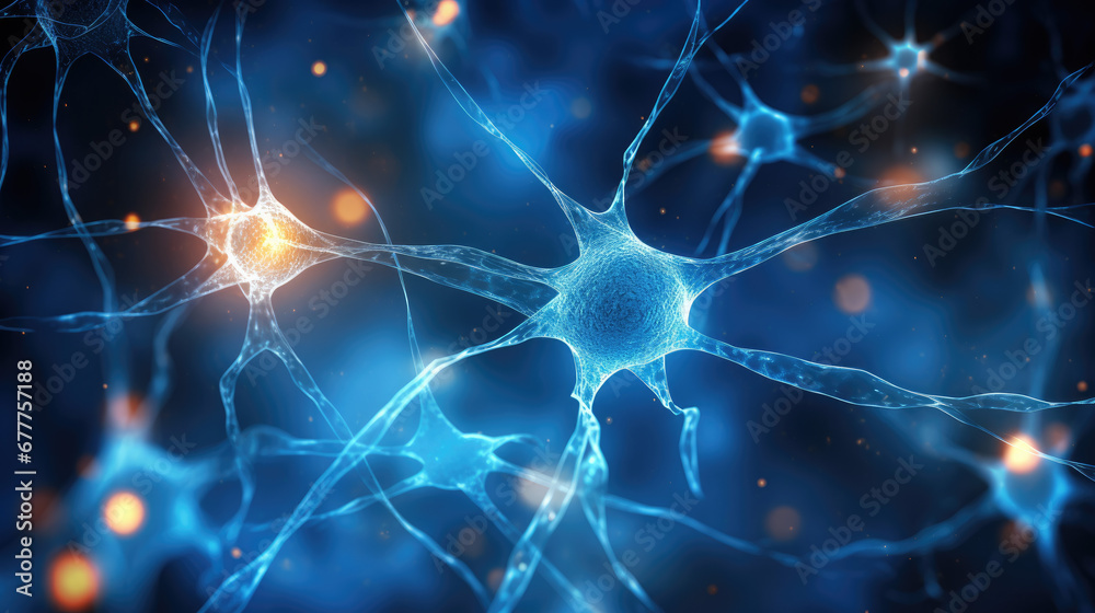Neural active brain cells microscope closeup, brainstorm electricity ...
