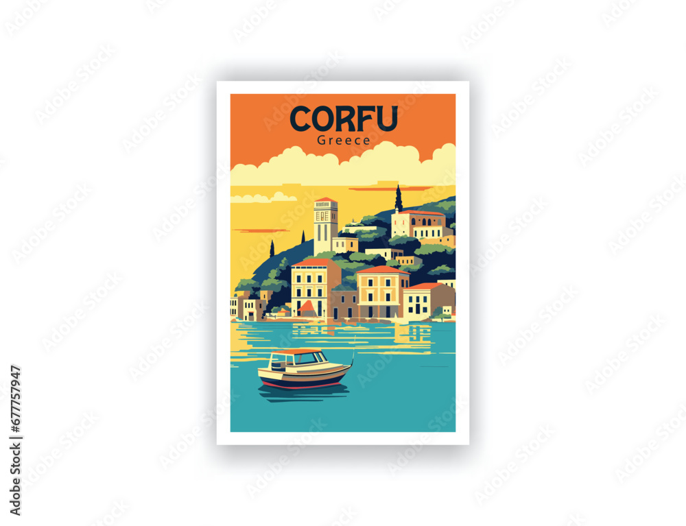 Corfu, Greece. Vintage Travel Posters. Vector art. Famous Tourist ...