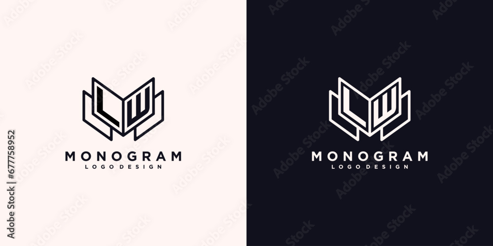 Initials letter LW with book line art education logo symbol vector ...