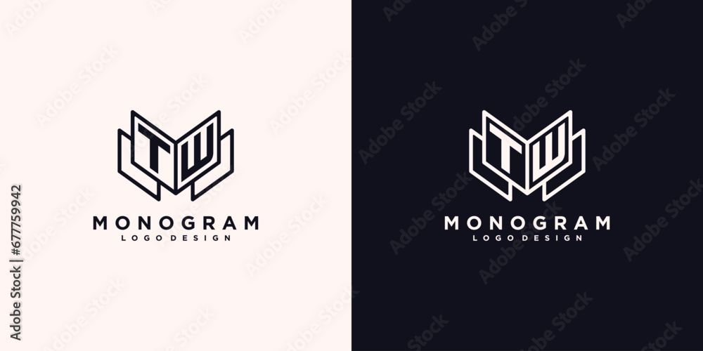Initials letter TW with book line art education logo symbol vector ...