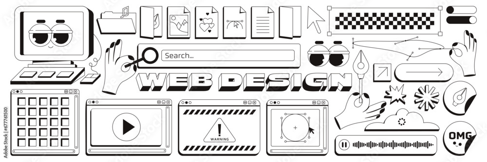 Trendy Y2K user interface and modern elements for web design ... Trendy Y2K user interface and modern elements for web design ...
