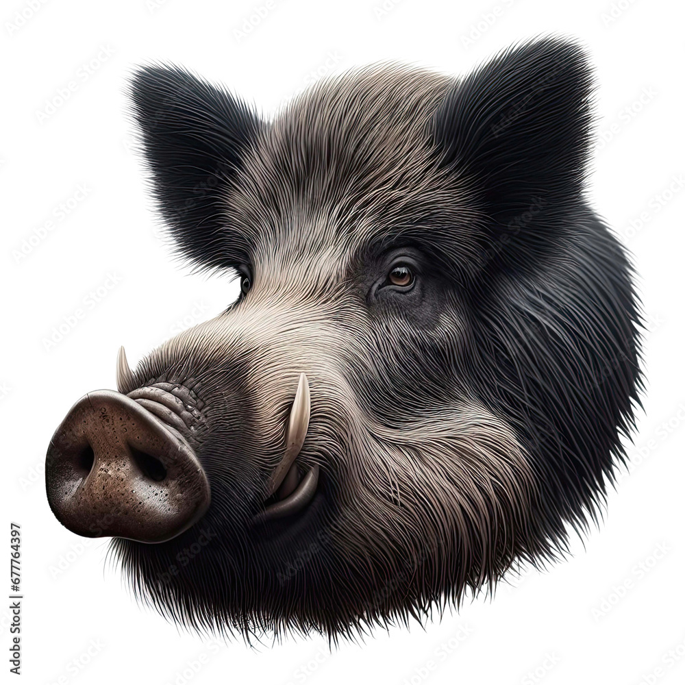 wild boar face shot , isolated on transparent background cutout Stock ...