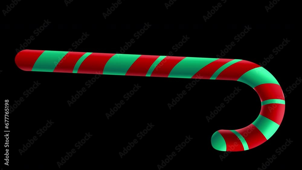 4k Animated 3D Realistic Candy Cane Isolated on Black Background Candy ...