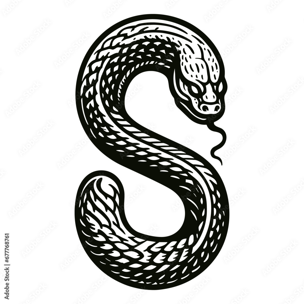 snake in a shape of a letter S sketch, logo, tatttoo Stock Vector ...