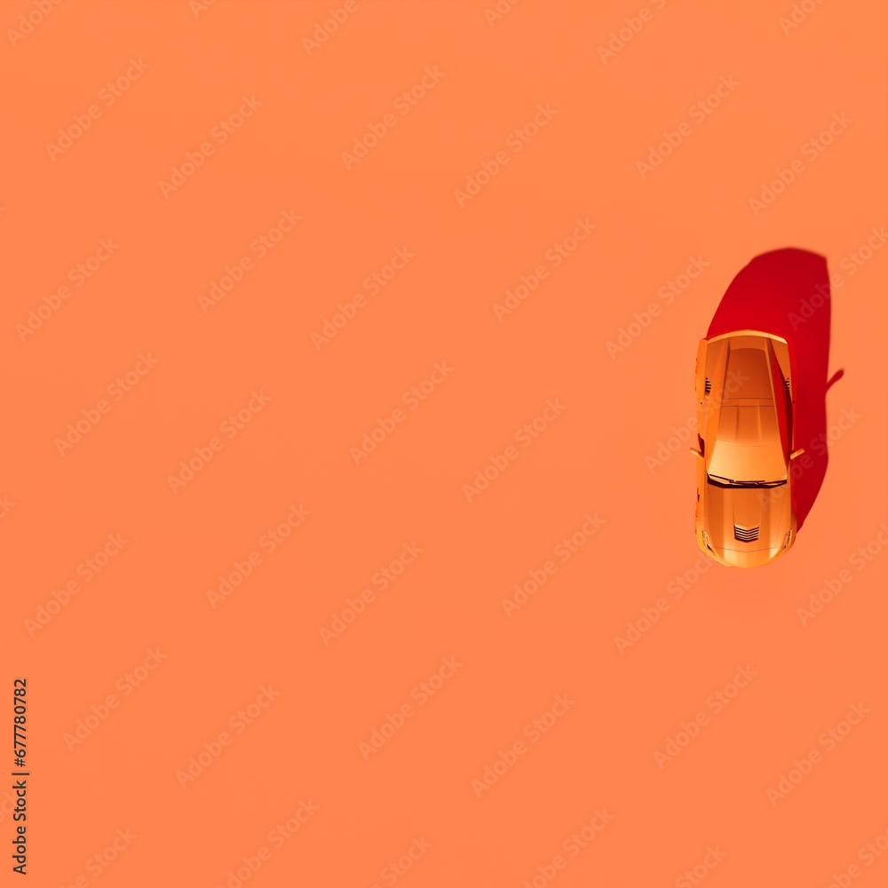 4K Square top or up view a orange metalic supercar with Orange pastel ...