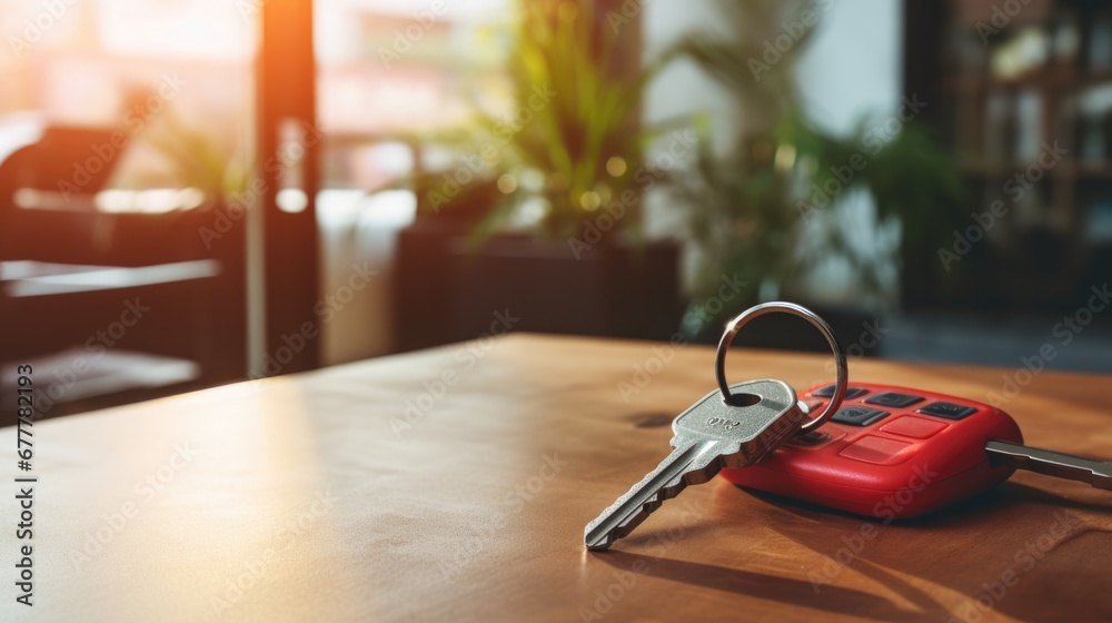 Close up car keys on an office table for safe driving home from the ...