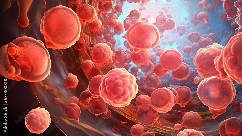 Blood cells erythrocytes, platelets, and leukocytes flow in a vein ...