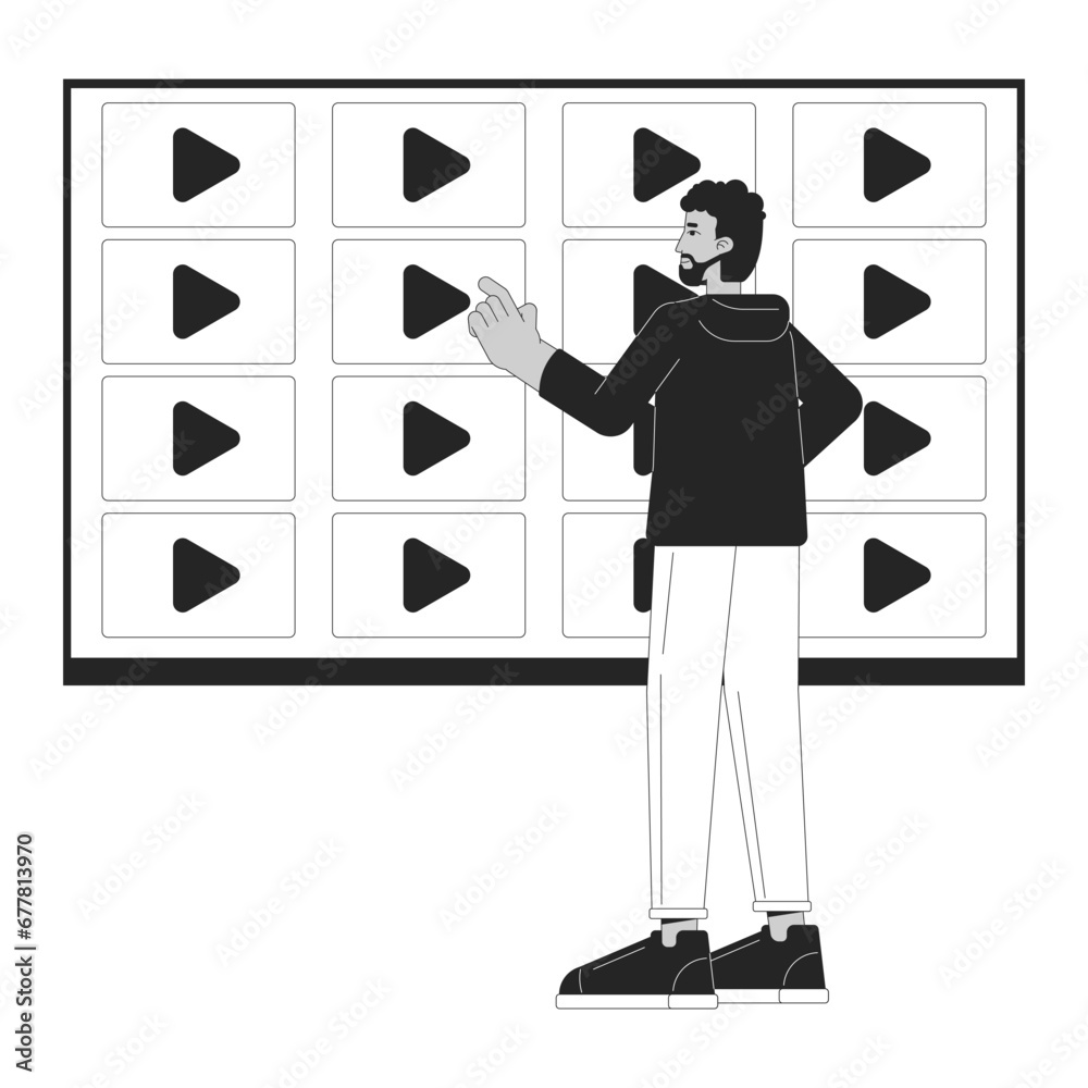Streaming video service black and white cartoon flat illustration ...
