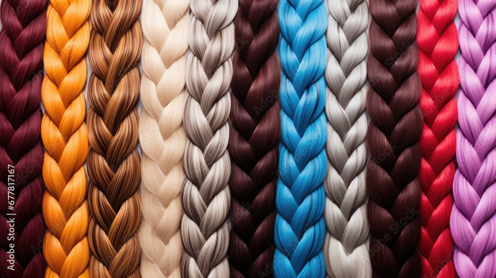 a bunch of different colored braids lined up next to each other in a ...