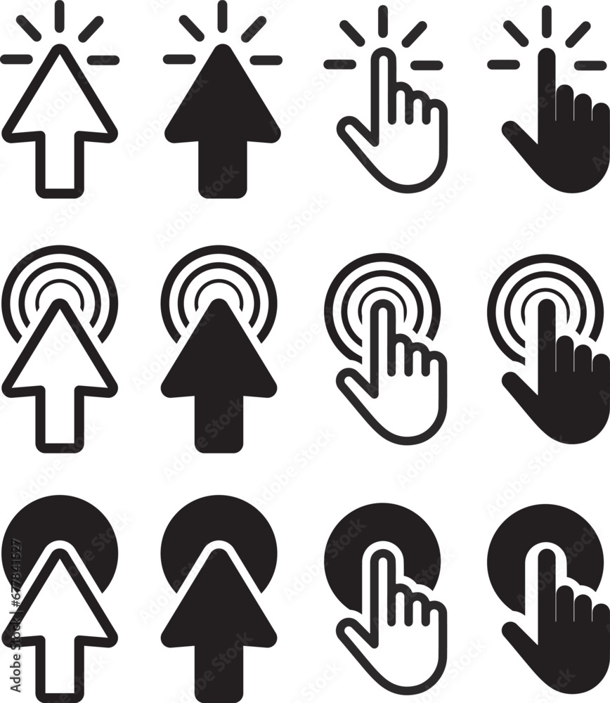 Set of Hand Cursor icons click and Cursor icons click. Isolated on ...