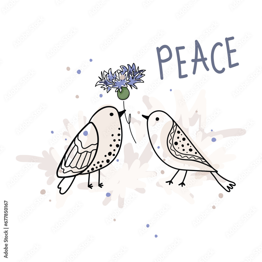 International Day of Peace. Bird, globe, flowers, heart continuous ...