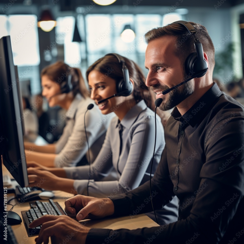 Unified Effort: Call Center Team Collaborating in the Office ...