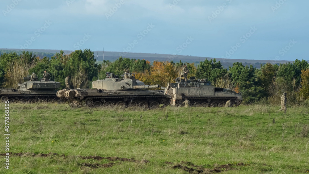 four British army FV4034 Challenger 2 ii main battle tanks and a REME ...