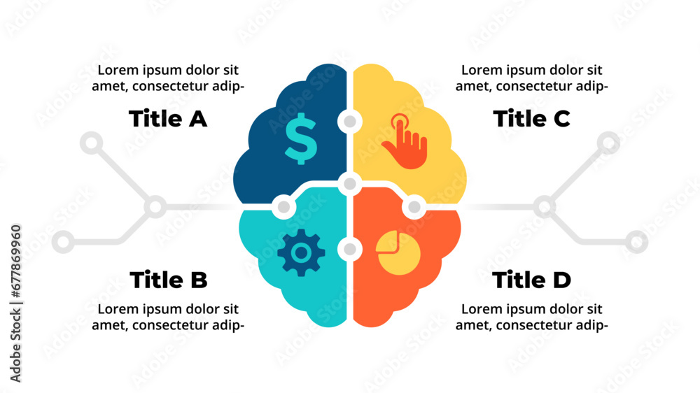 Artificial Intelligence Infographic. Brain 4 Options Diagram. Machine ...