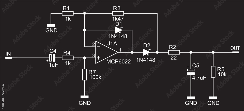 Schematic Diagram Of Electronic Device Vector Drawing Electrical Circuit With Operational