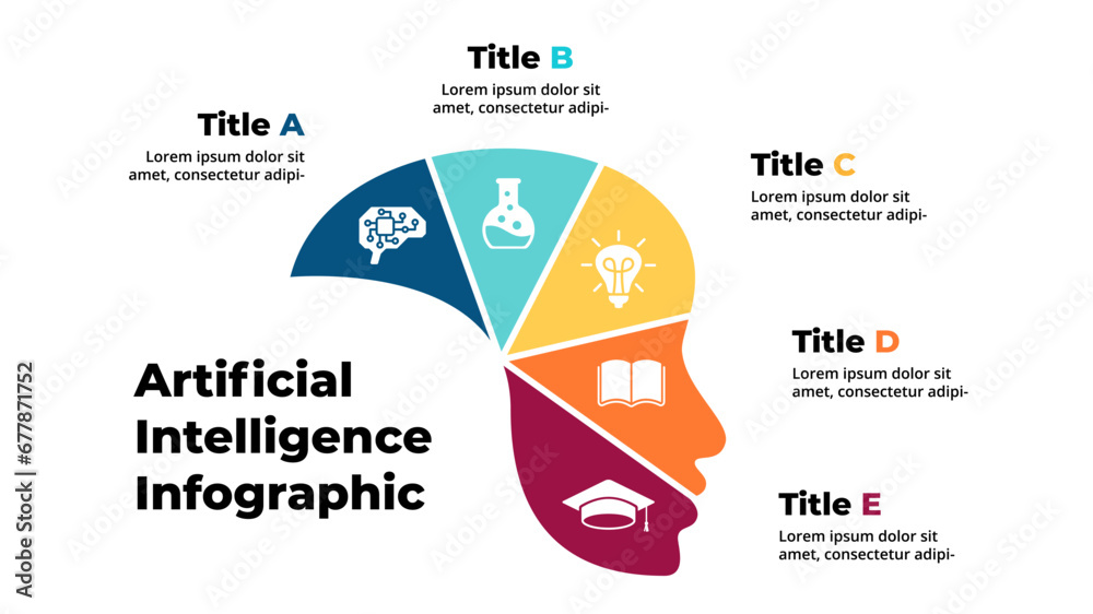Artificial Intelligence Infographic. Robot or Cyborg face. Droid Circle ...