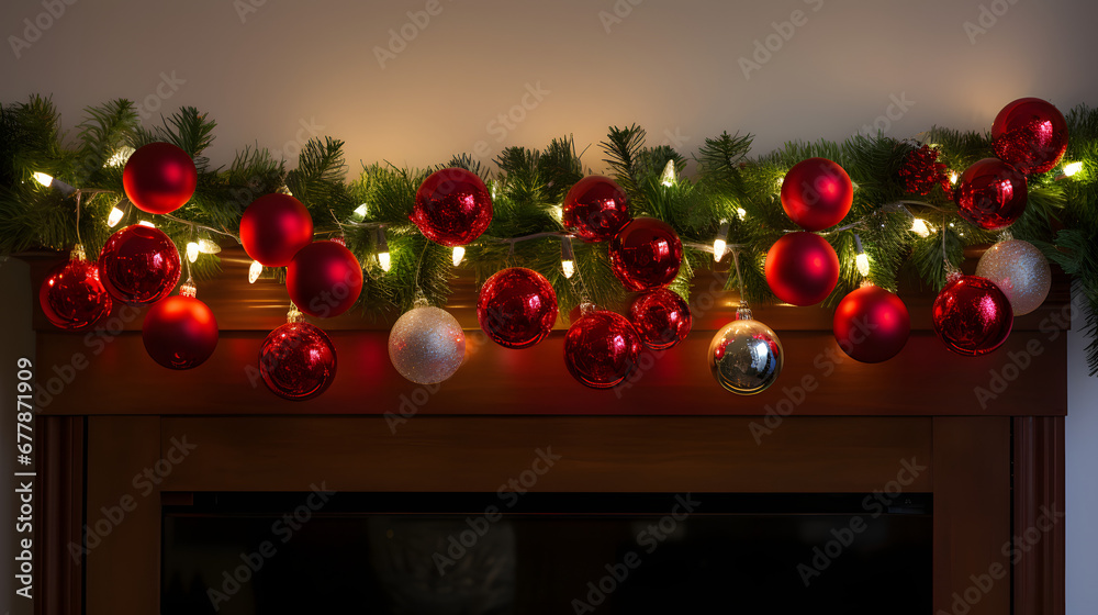 Festive holiday garland with ornaments and lights, christmas picture ...