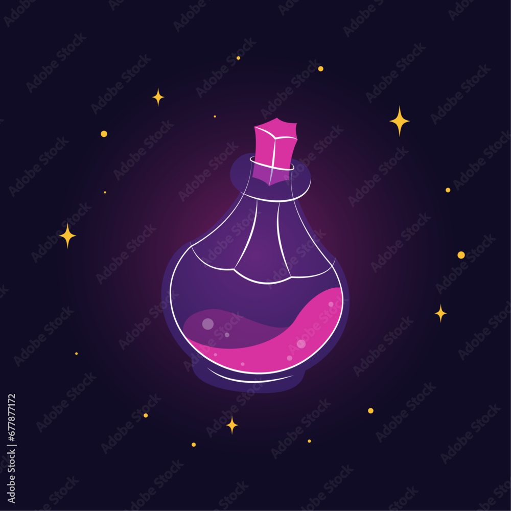 magic flask, witch bottle, magic potion vector illustration, elixir ...