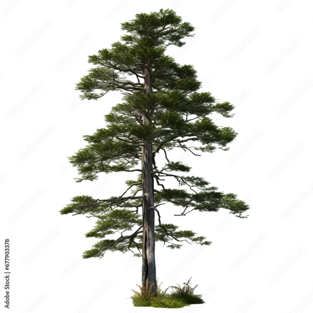 Tall, upright pine tree with dense, dark green foliage on transparent ...