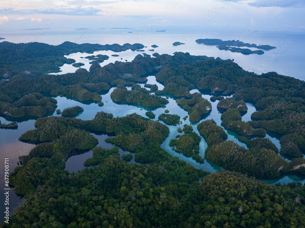 Scenic islands inside the larger island of Gam are fringed by mangrove ...