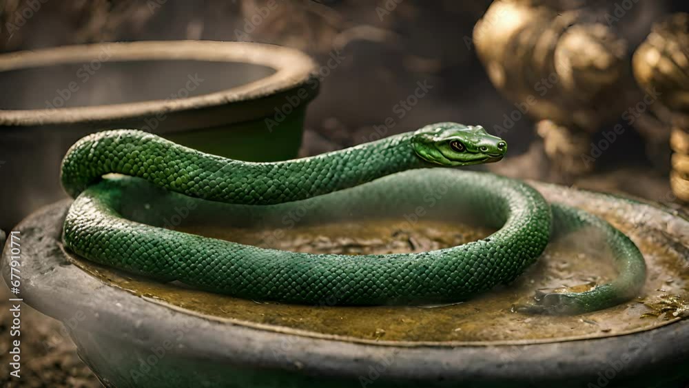 earthy green serpent slithers around cauldron, representing zodiac sign ...