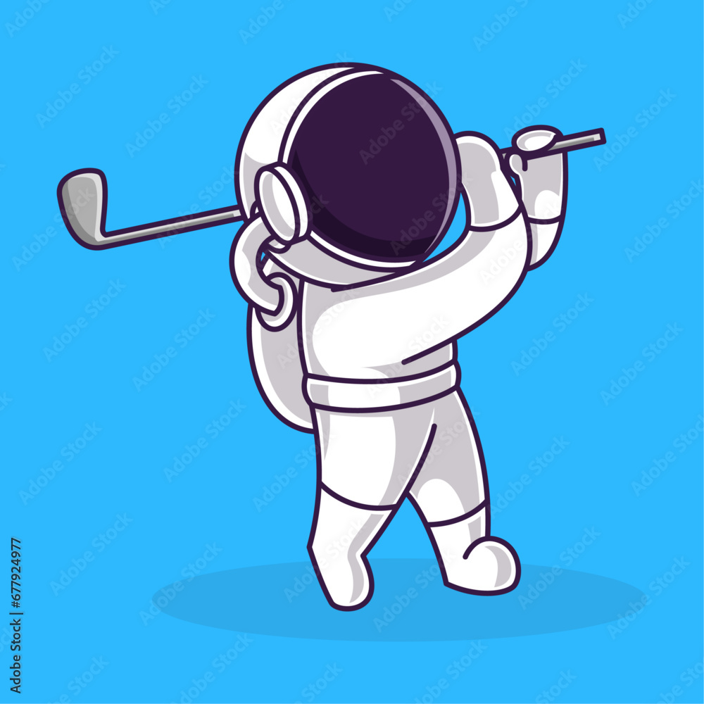 Little Cute Astronaut Kids Playing golf. Cartoon Logo Illustration ...