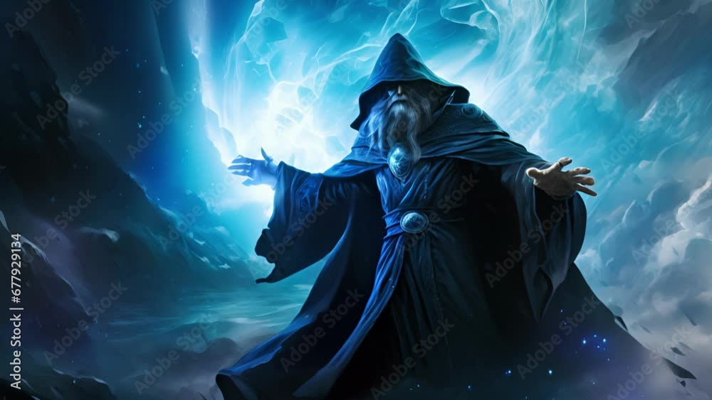 A powerful mage stands in the eye of a storm their eyes glowing with ...