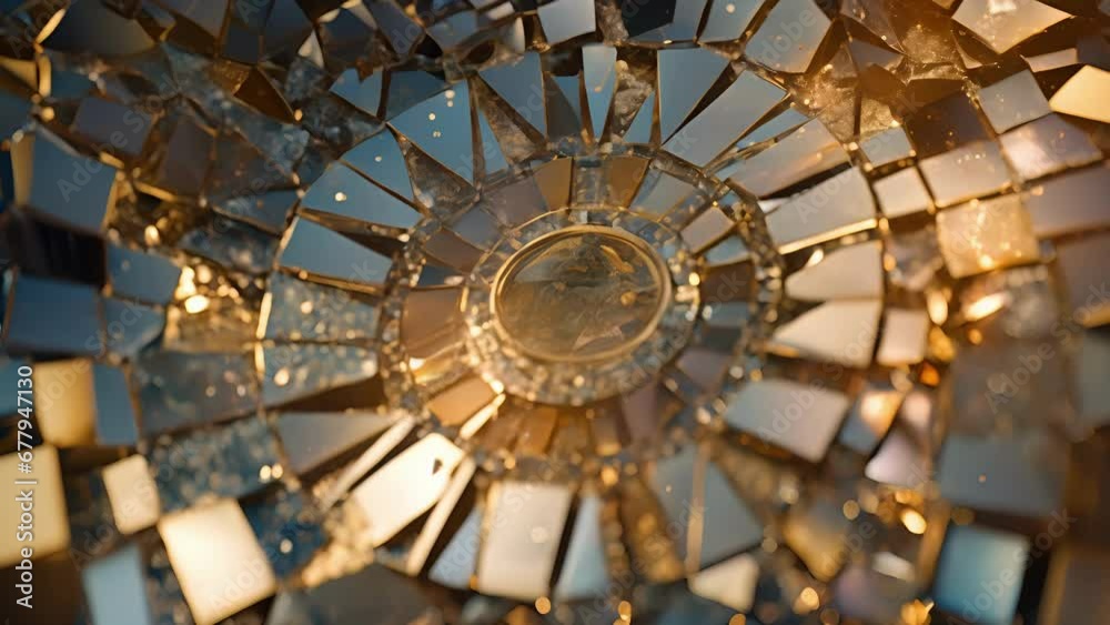 shards mirror slowly come back together, forming mosaic zodiac symbols ...