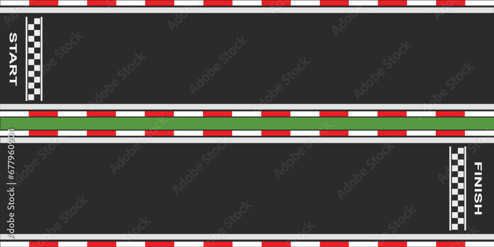 Linear race track with start and finish line. Car or karting road ...