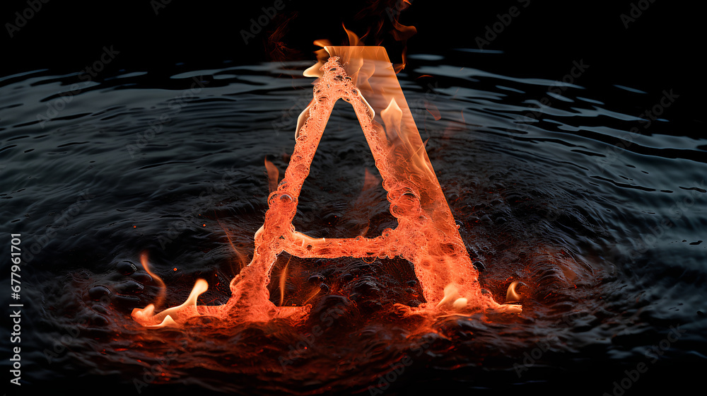 Handwritten firey letter A on water floor Stock Illustration | Adobe Stock