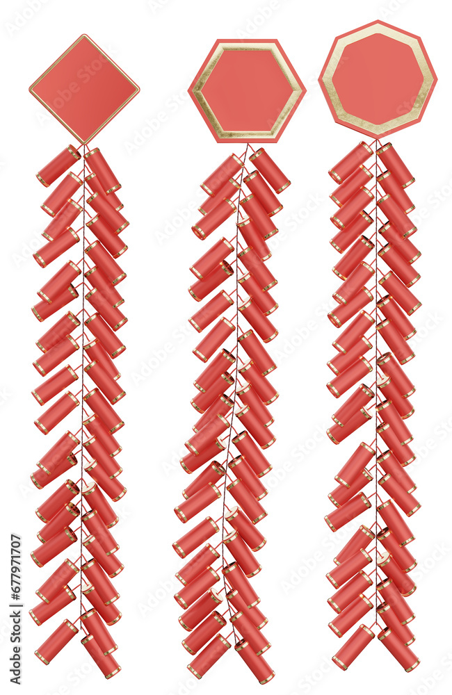Red firecracker strings depicted in a 3D illustration for festive Lunar ...