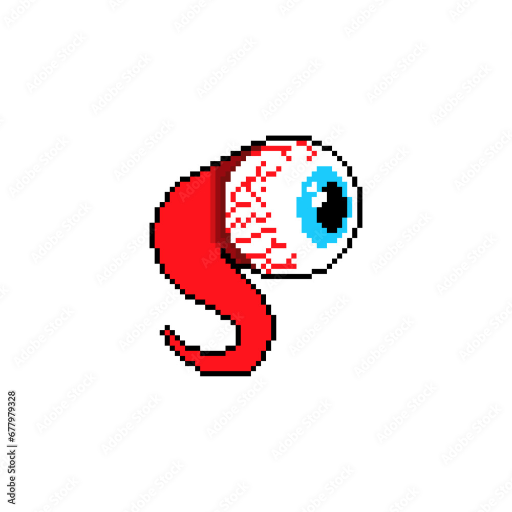 Eyeball pixel art isolated. 8 bit Eye and nerves anatomy. Stock Vector ...