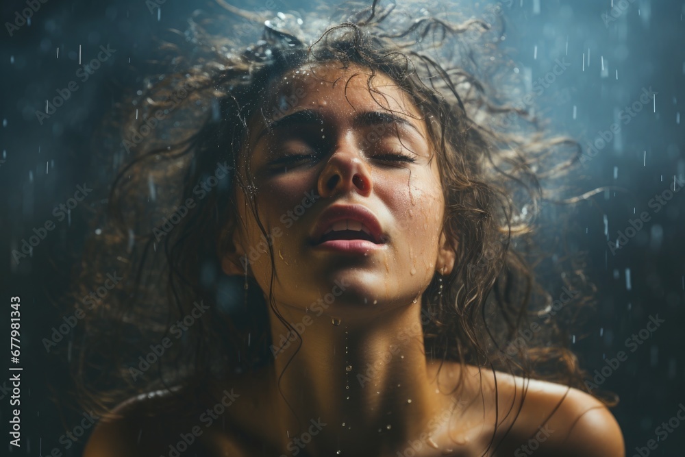 Woman Relieved in Rain Raindrops depicting Mental Health Problems ...