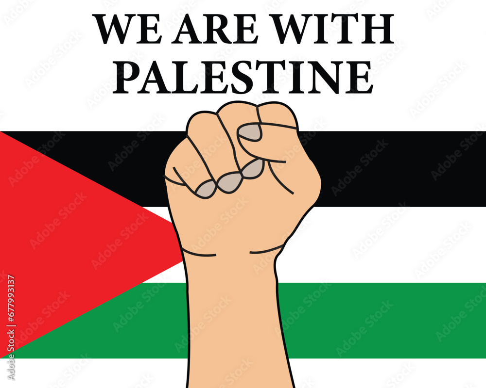 We are with Palestine text banner .Hand with Palestine flag. Stock ...