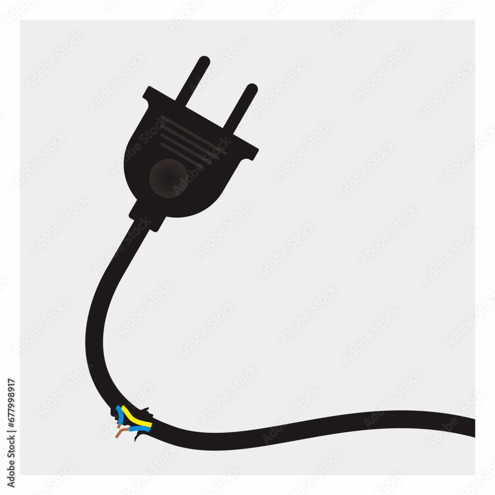 Damaged electrical cable vector illustration. Safety awareness for ...