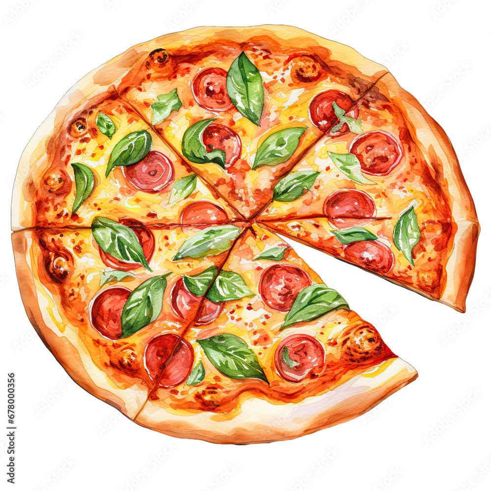Pizza watercolor clipart on transparent background. Generative AI ...