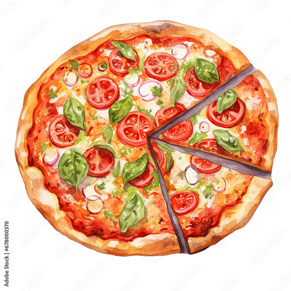 Pizza watercolor clipart on transparent background. Generative AI ...