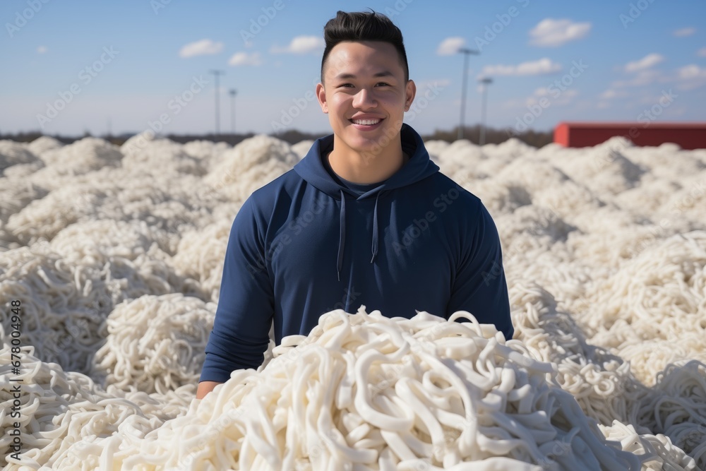 A meme template. Noodles. A young Asian man sitting in the noodles ...
