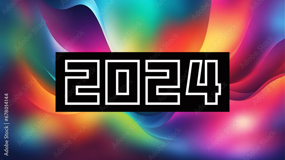 Colorful number happy new year 2024 with thin numbers on white ...