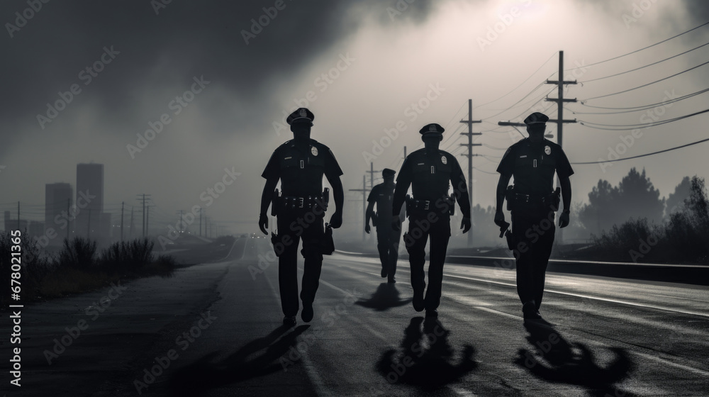 Full body squad of police officers in protective gears with guns ...