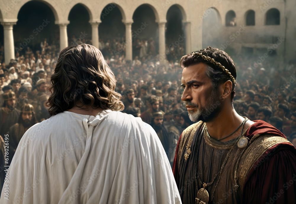 Religious biblical scene concept of Pontius Pilate who presided over ...