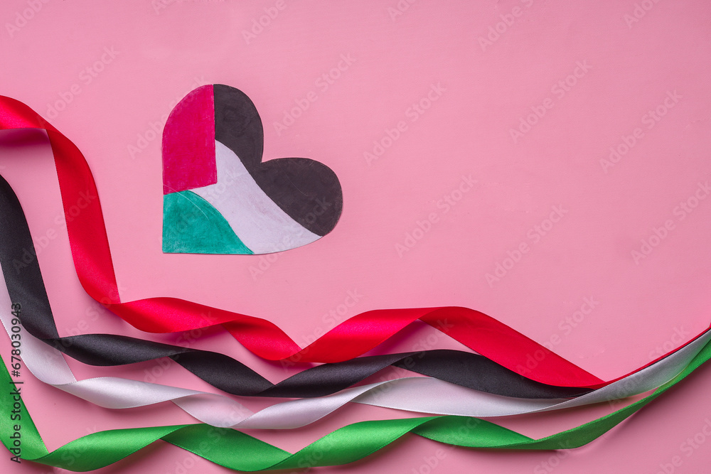 Beauty of a heart shaped paper and colorful ribbons represents ...
