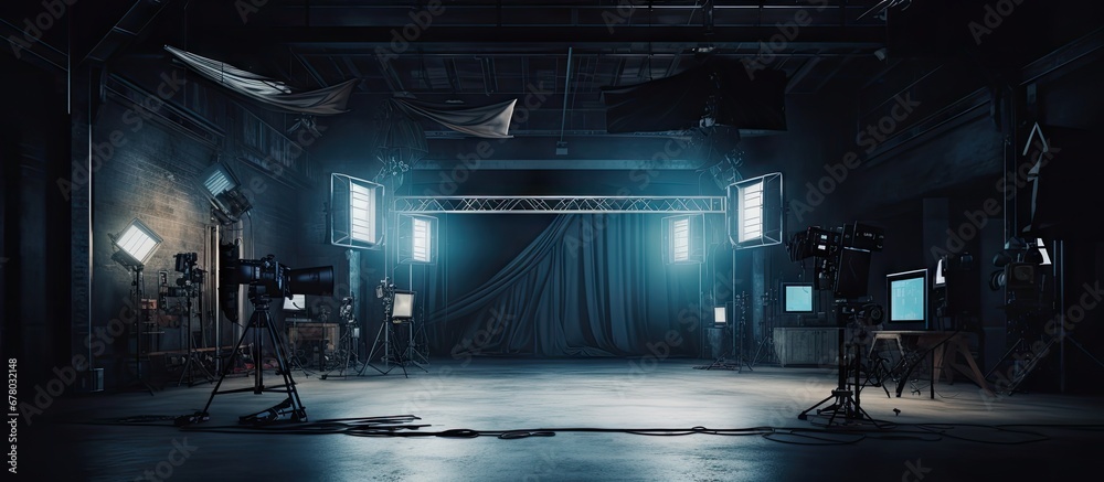 Dimly lit film studio Copy space image Place for adding text or design ...