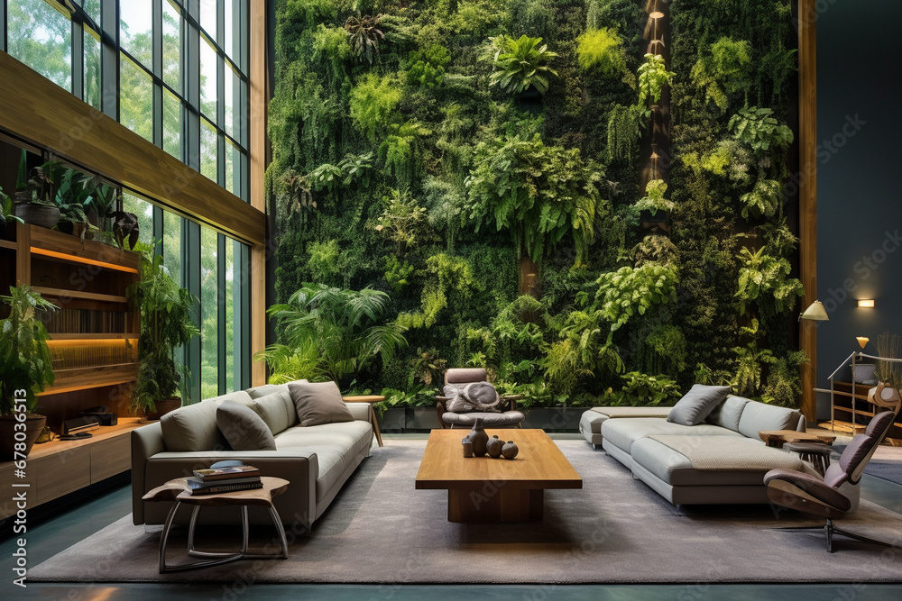 Bio Urban Oasis: Embracing Nature Indoors with a Green Wall Living Room ...