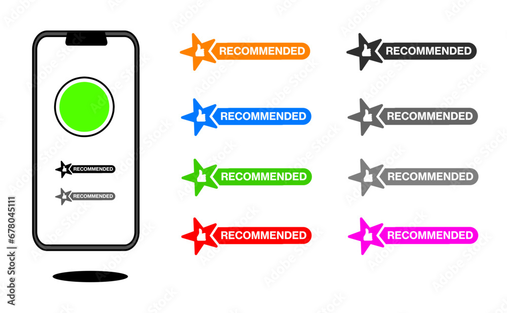 Vector set of Recommended icon vector label design with thumbs up and ...