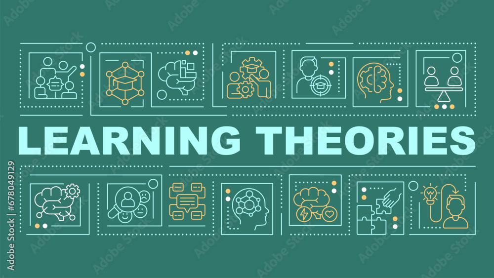 2d Learning Theories Text With Various Thin Line Icons Concept On Dark