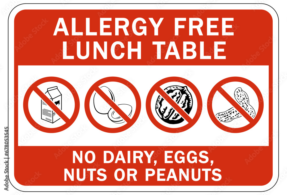 Food allergy warning sign and labels no dairy, eggs, nuts or peanuts ...